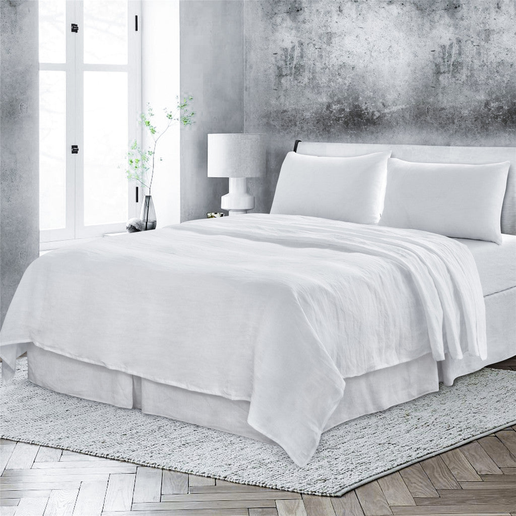 White Cascade Linen Sheet Set | Castle Home - Luxury Bedding