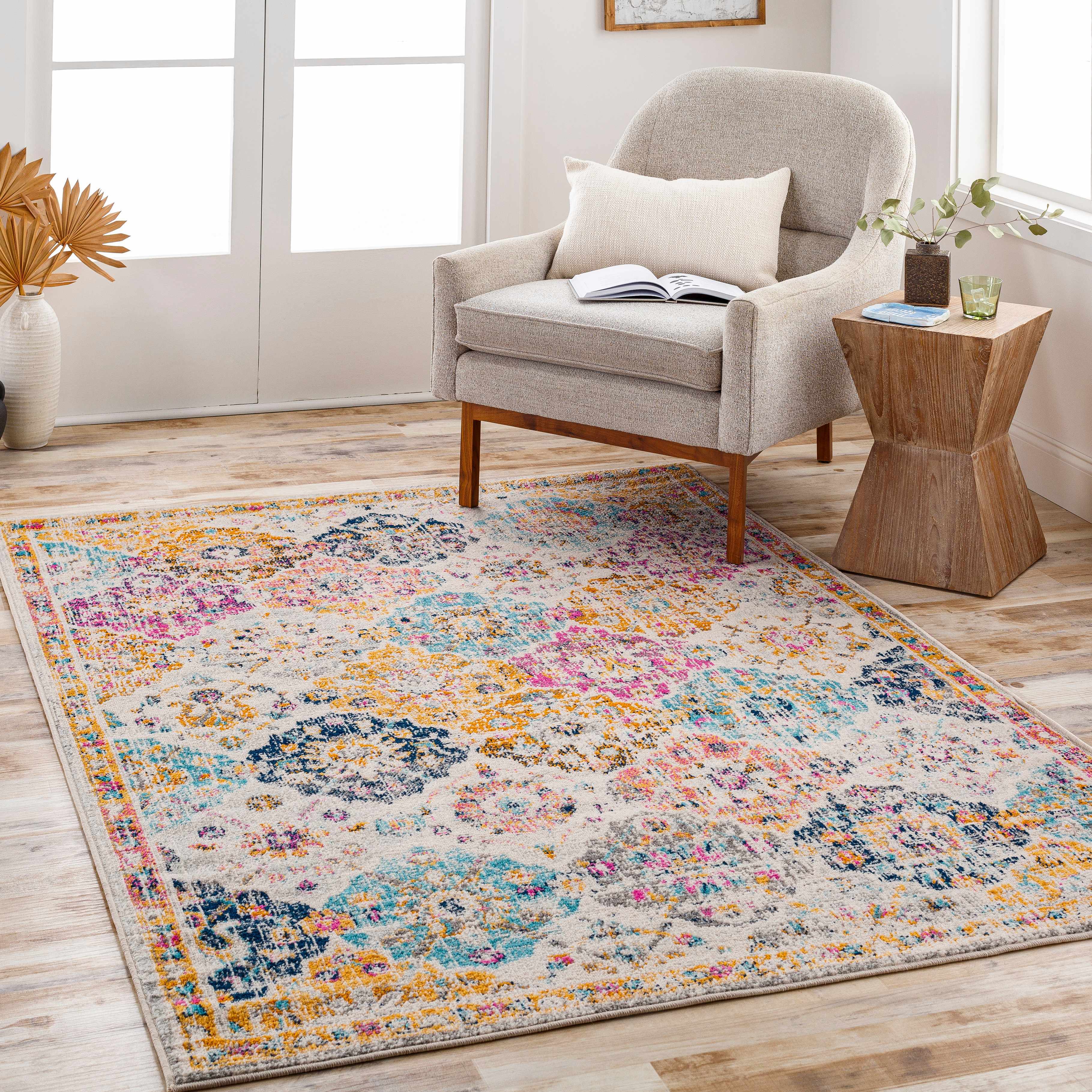 Colorful Patchwork Medallion Rug with Distressed Detail | Castle Home